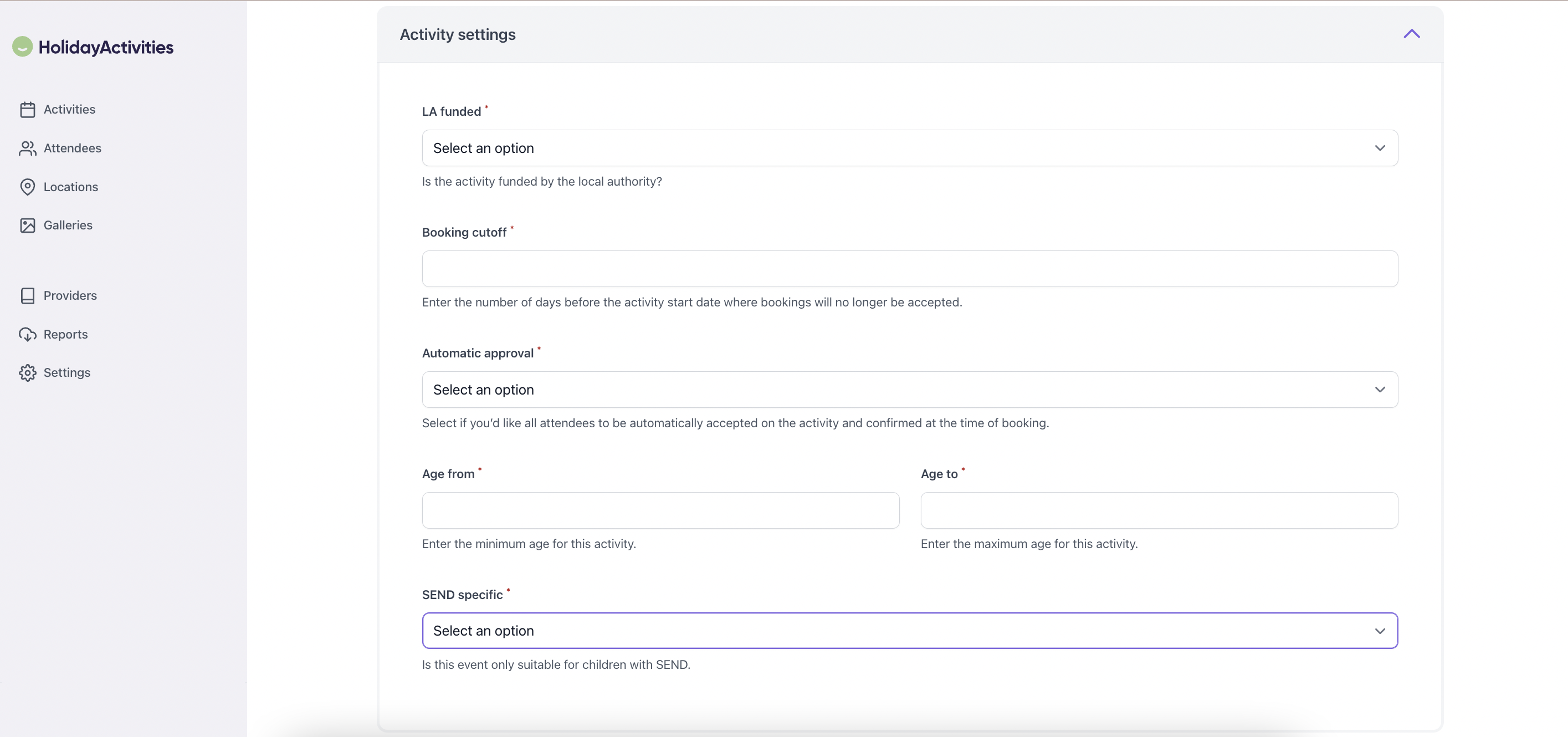 How to create an activity – Holiday Activities