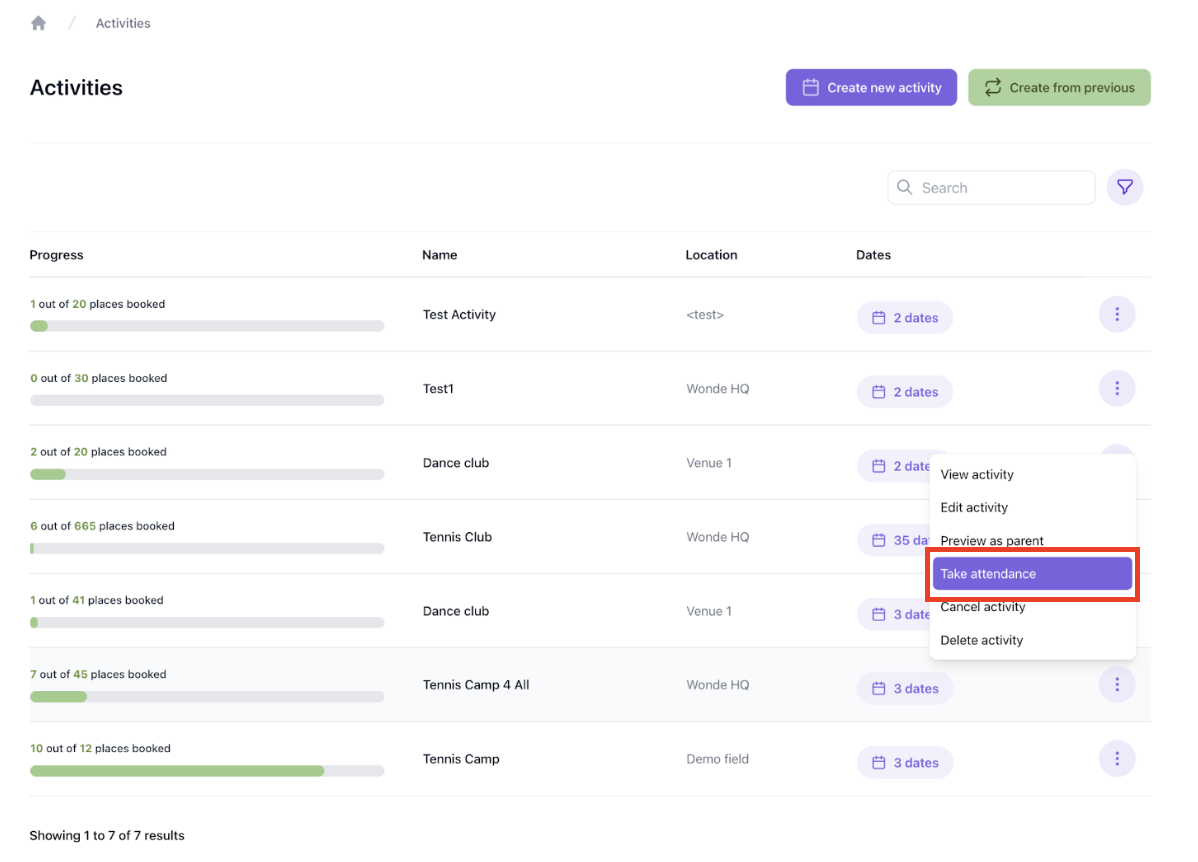 How to take attendance – Holiday Activities
